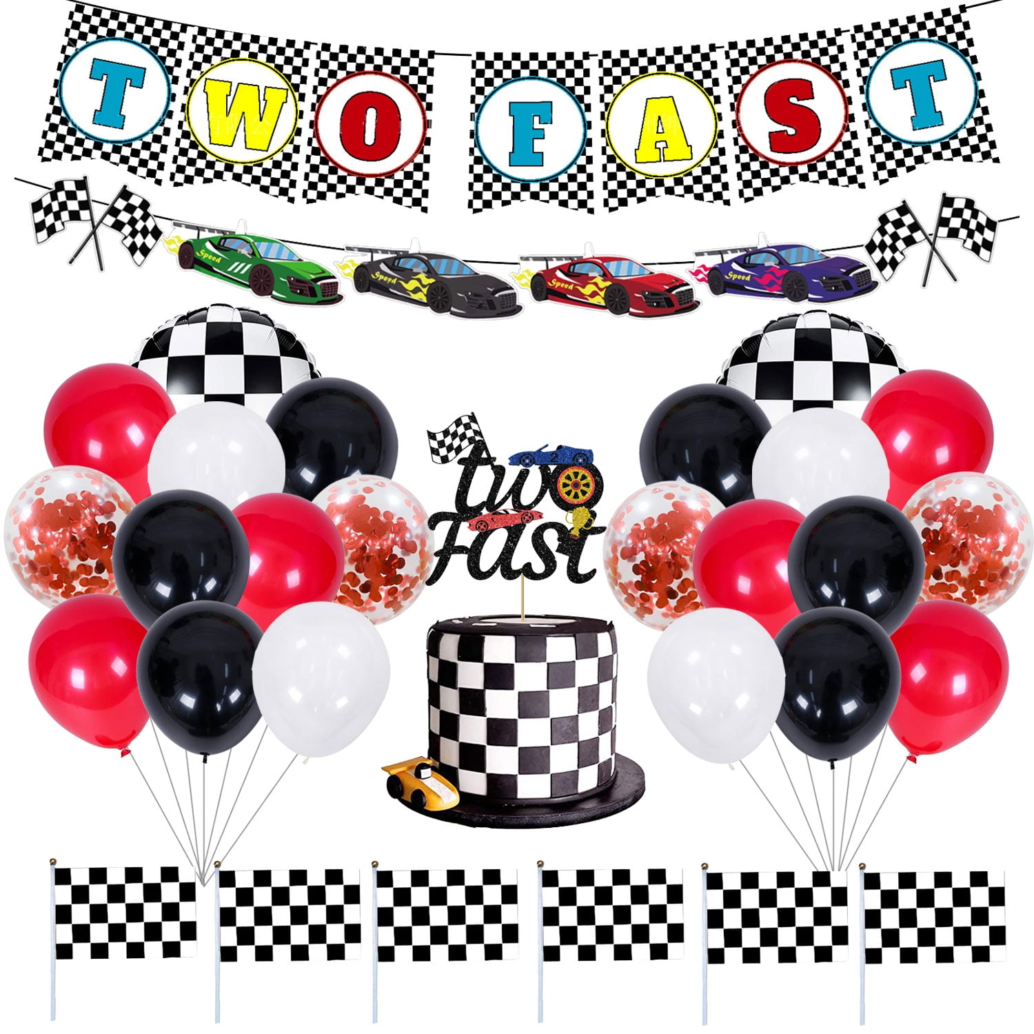 Race Car Two Fast Birthday Decorations for Kids Boys Racing Theme 2nd ...