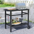 2-Tier Outdoor Grill Table, 34" Metal Top BBQ Prep Cart with Wheels ...