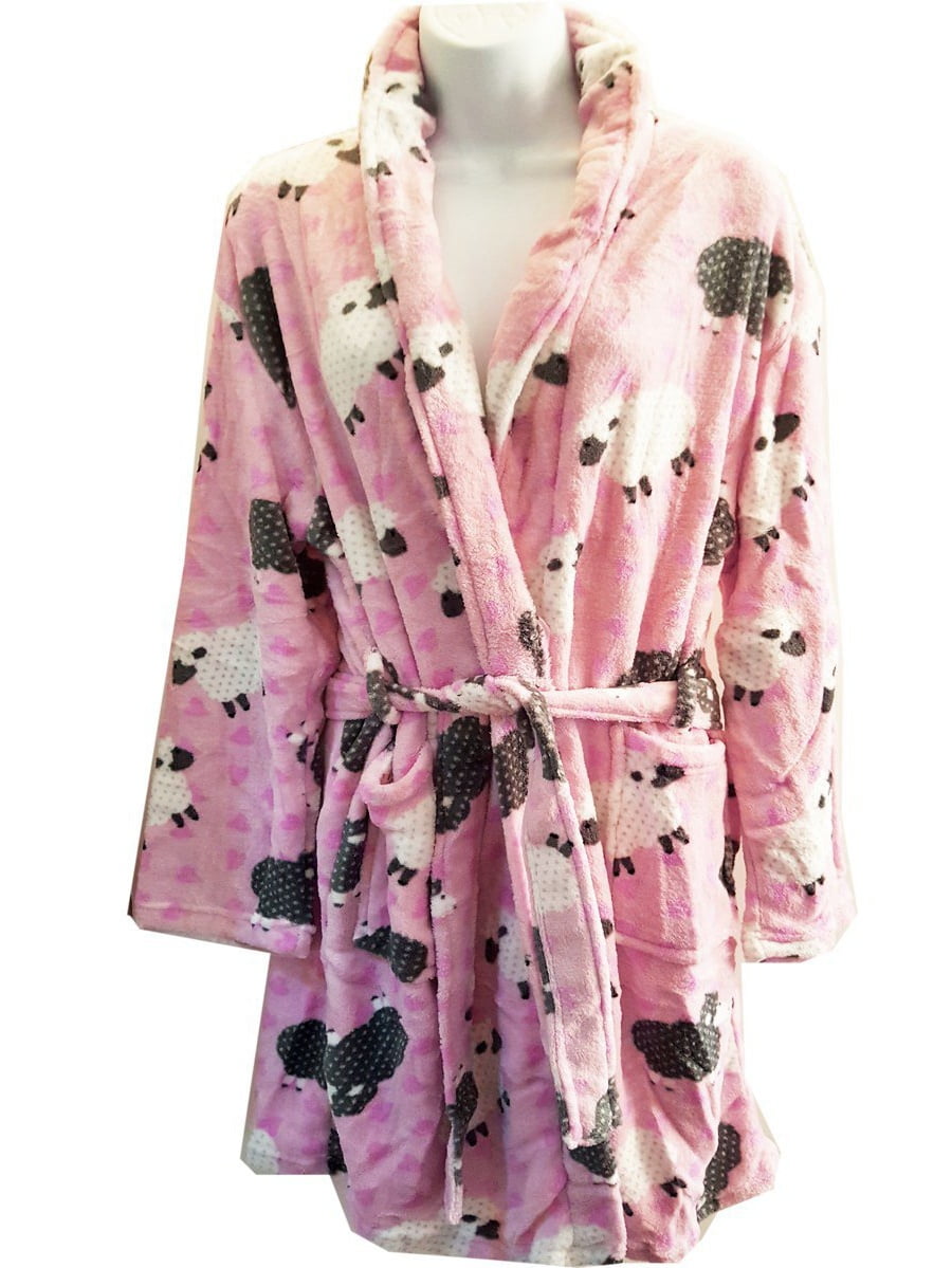 Hotel Spa Collection Ladies' Plush Robe White/Gray Sheep, One Size ...