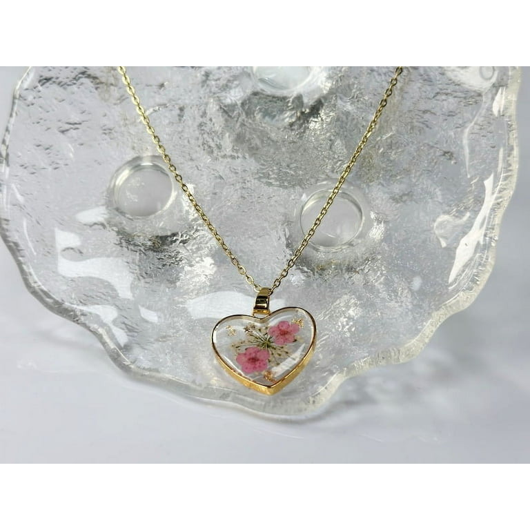 pressed flower necklace heart necklace real flower jewellery forget me not necklace flower pendant necklace pink floral necklace rose gold Walmart