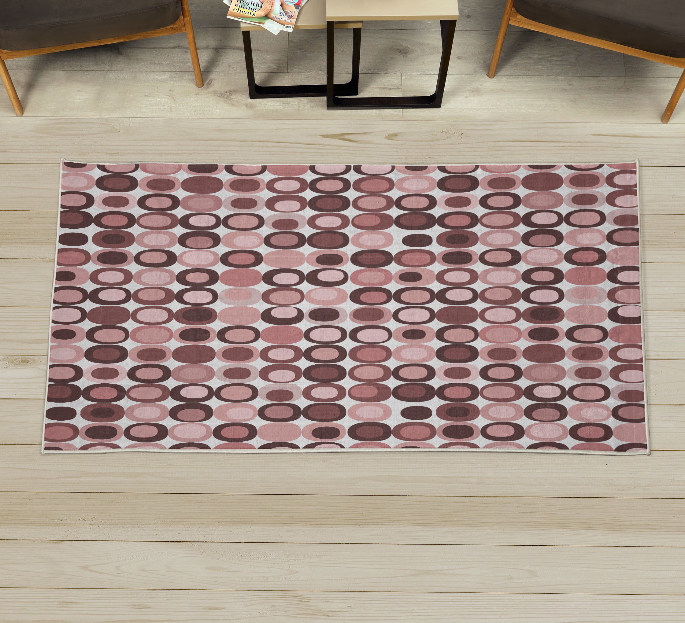 Mid Century Decorative Rug, Retro-Themed Styled Round Edged Mosaic ...