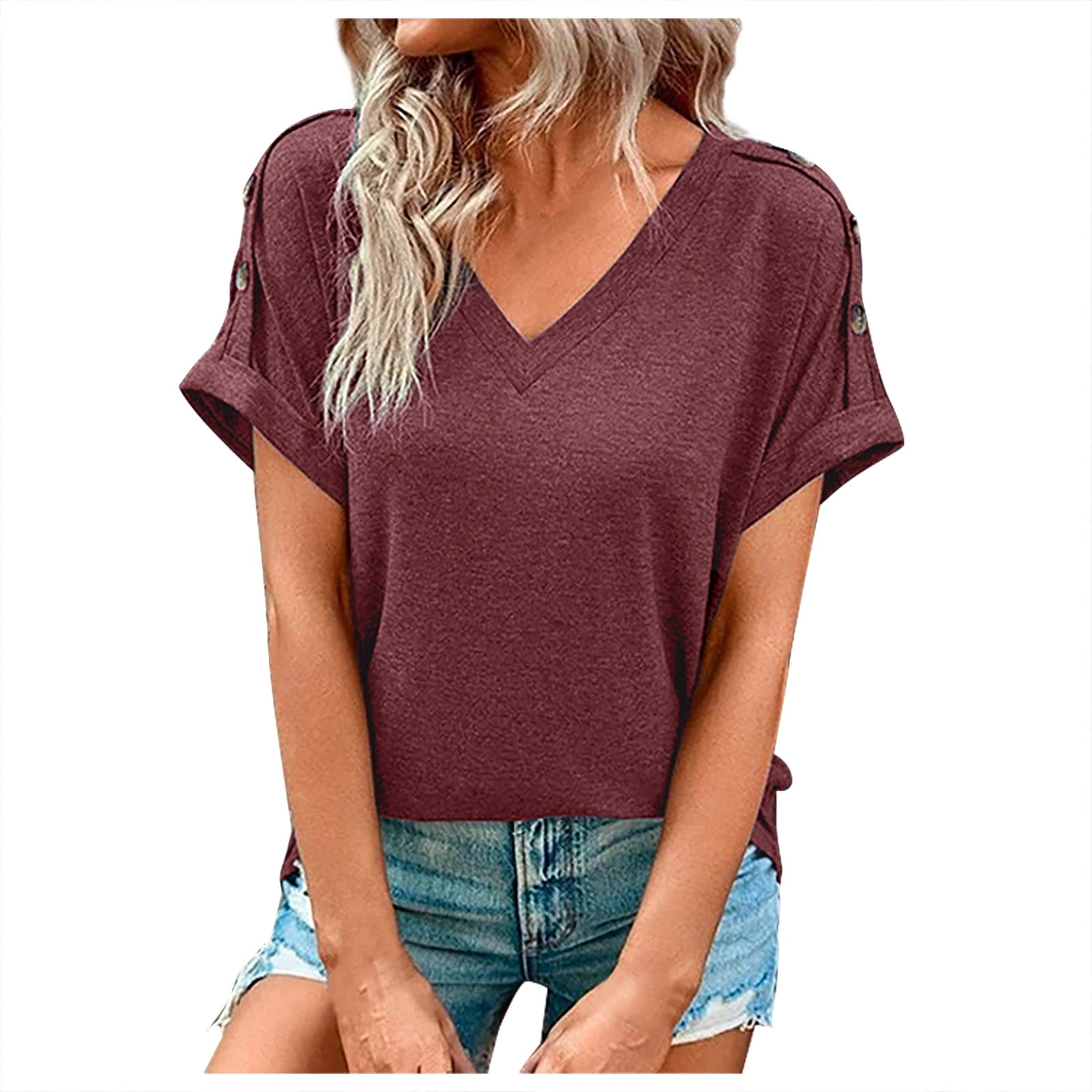 Click here for Timegard Tops For Women V Neck Short Sleeve Button... prices