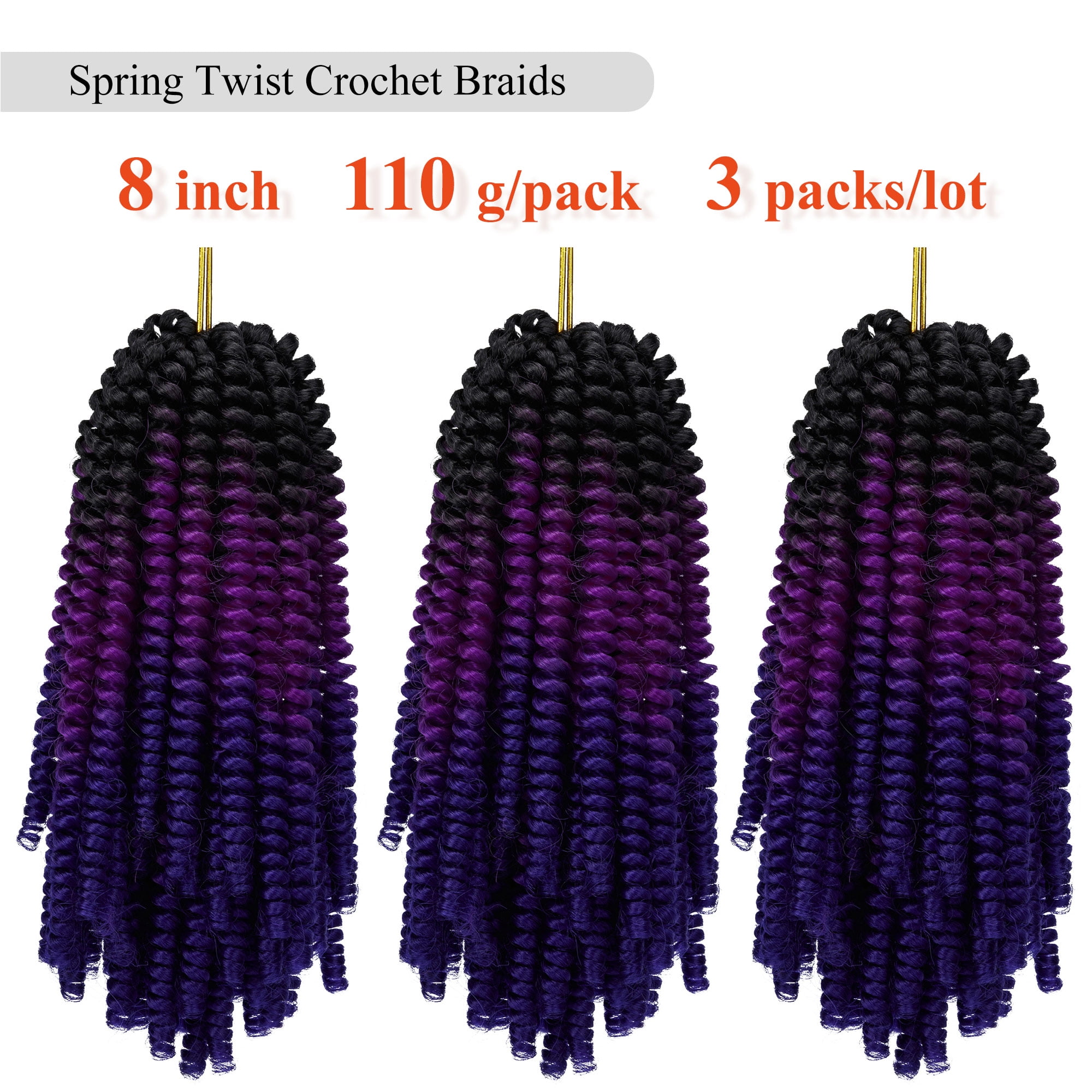 3 Pack Spring Twist Braids 8" Ombre Colors Crochet Braids Synthetic ...