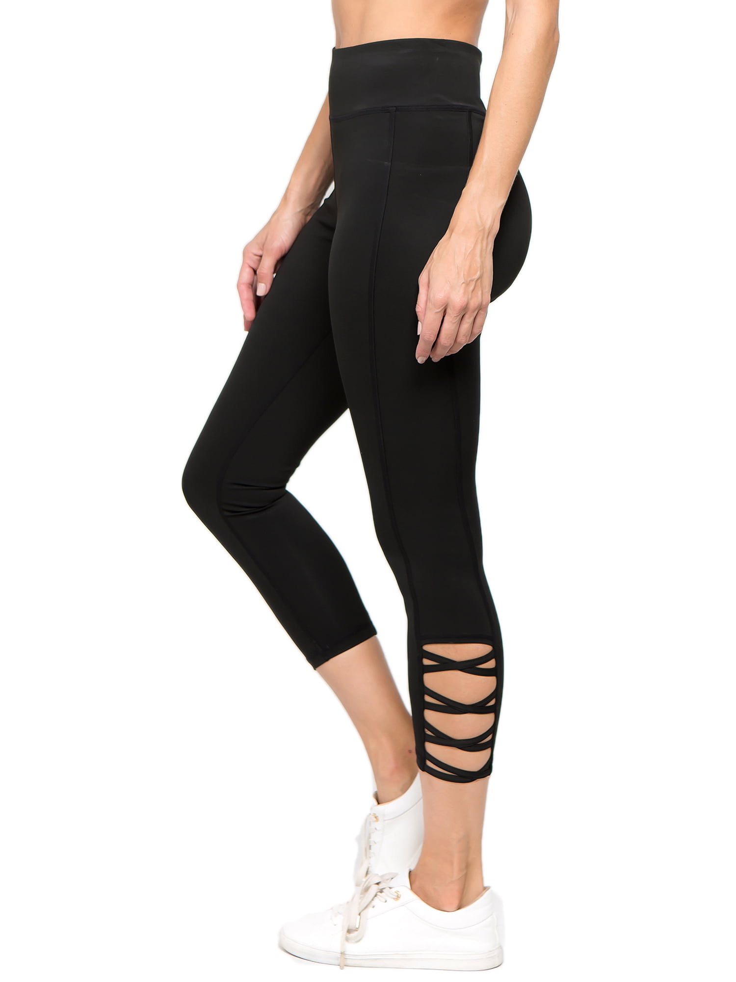 Womens Activewear Lattice Ankle Cutout Gym Leggings Black Large 10