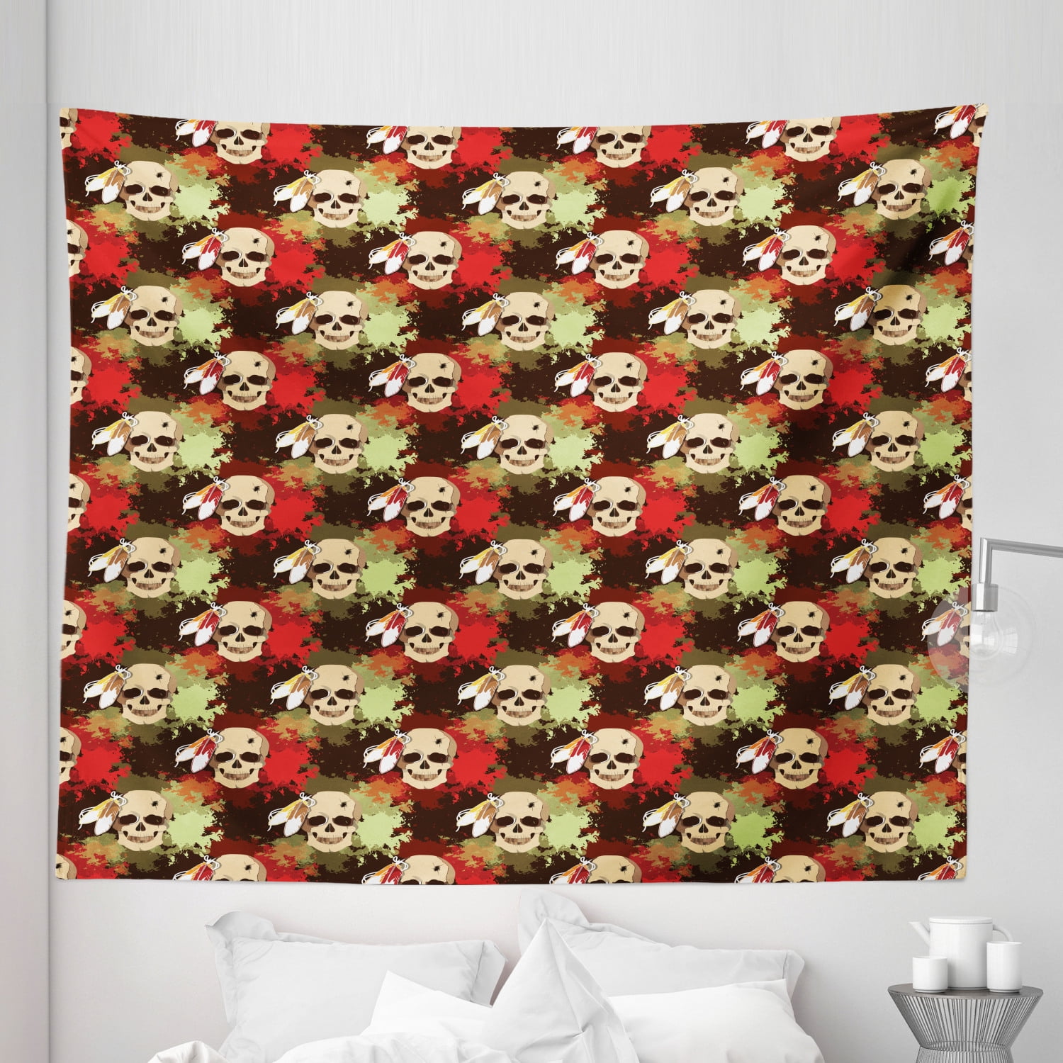 Colorful Tapestry, Skull with Feathers Tribe Backdrop with Colorful ...