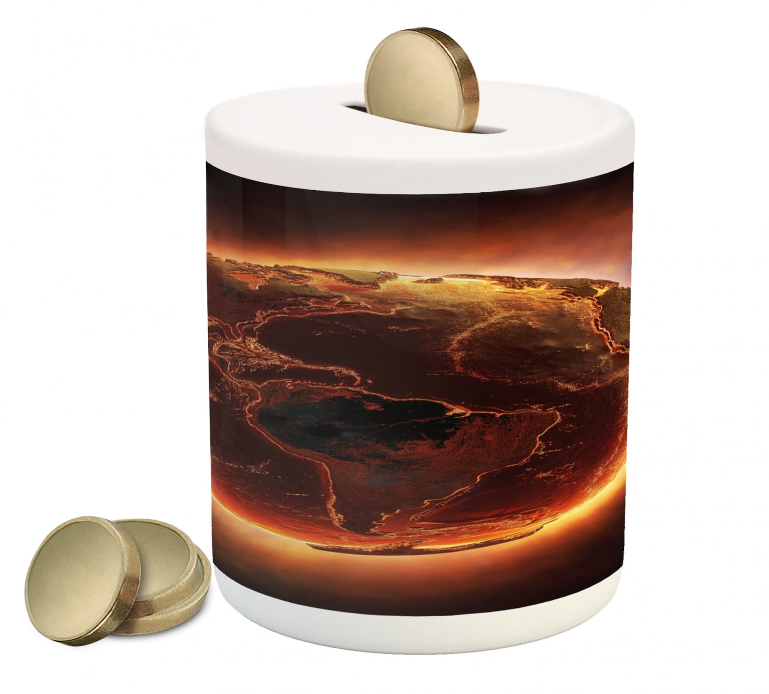 World Piggy Bank, Vivid Burning Earth Apocalypse Theme Heat Global ...