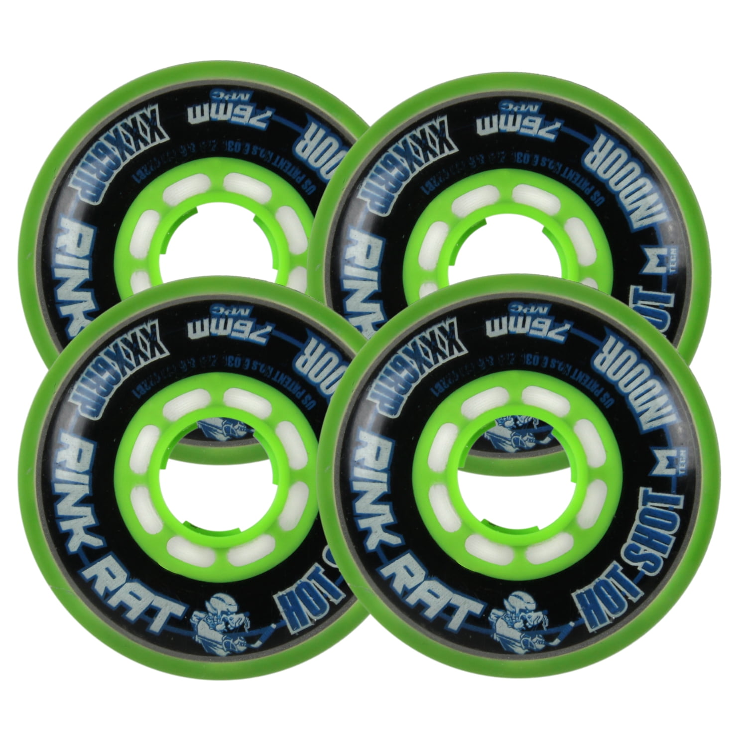 RINK RAT Wheels 76mm 76a HOTSHOT XXX 4-Pack Black/Green Inline Indoor ...