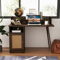 Costway 48'' Computer Desk with Hutch Mid Century Workstation PE Rattan ...