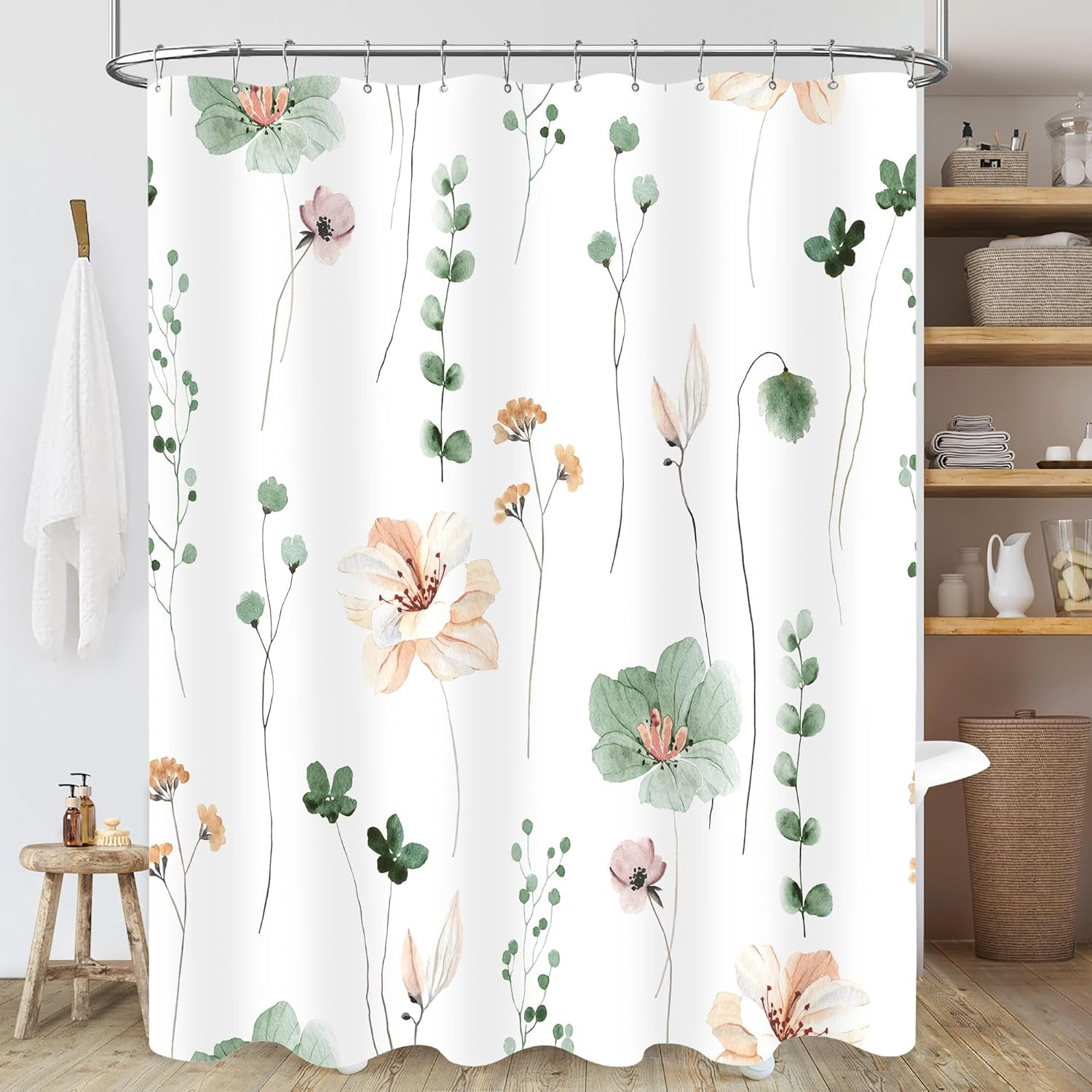 Click here for Biwat Sage Green Floral Shower Curtain  Cute Beige... prices