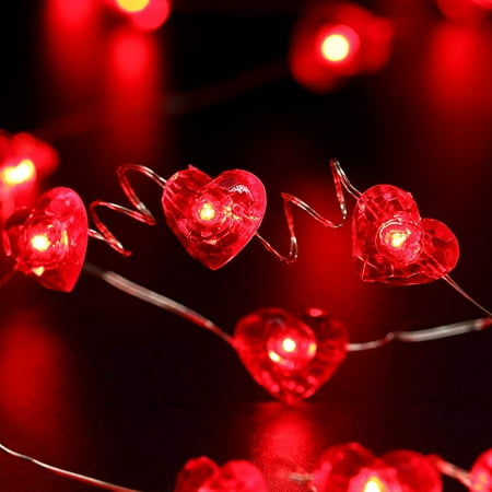 Red Heart String Light 13 ft 50 LEDs Valentine's Day Decorative Light ...