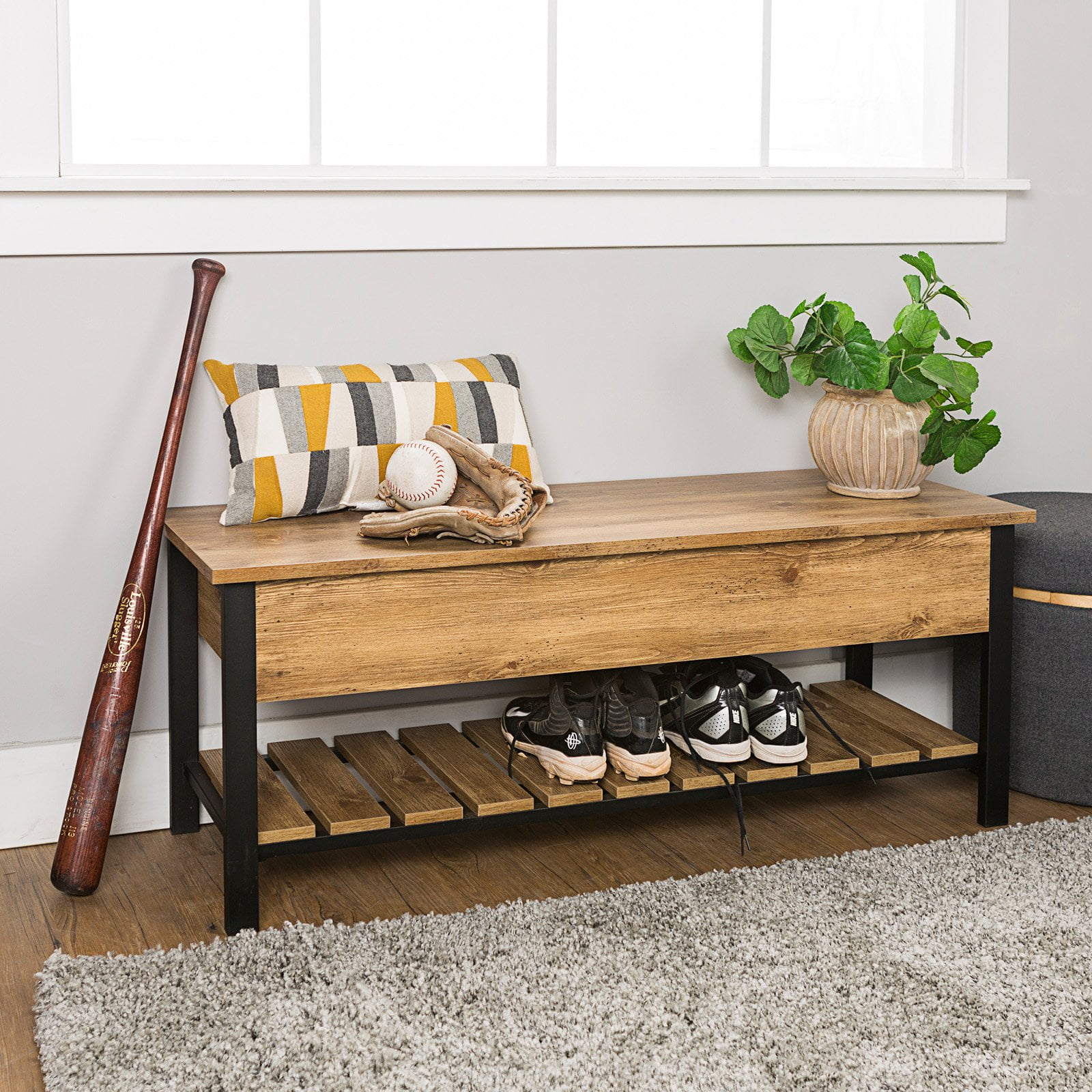 HumbleNest Countryside Weathered Storage Bench with Shelf - Walmart.com ...