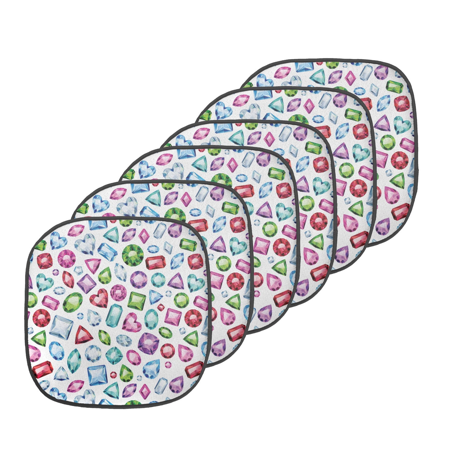 Diamond Chair Seating Cushion Set of 6, Heart Geometric Shaped Colorful ...
