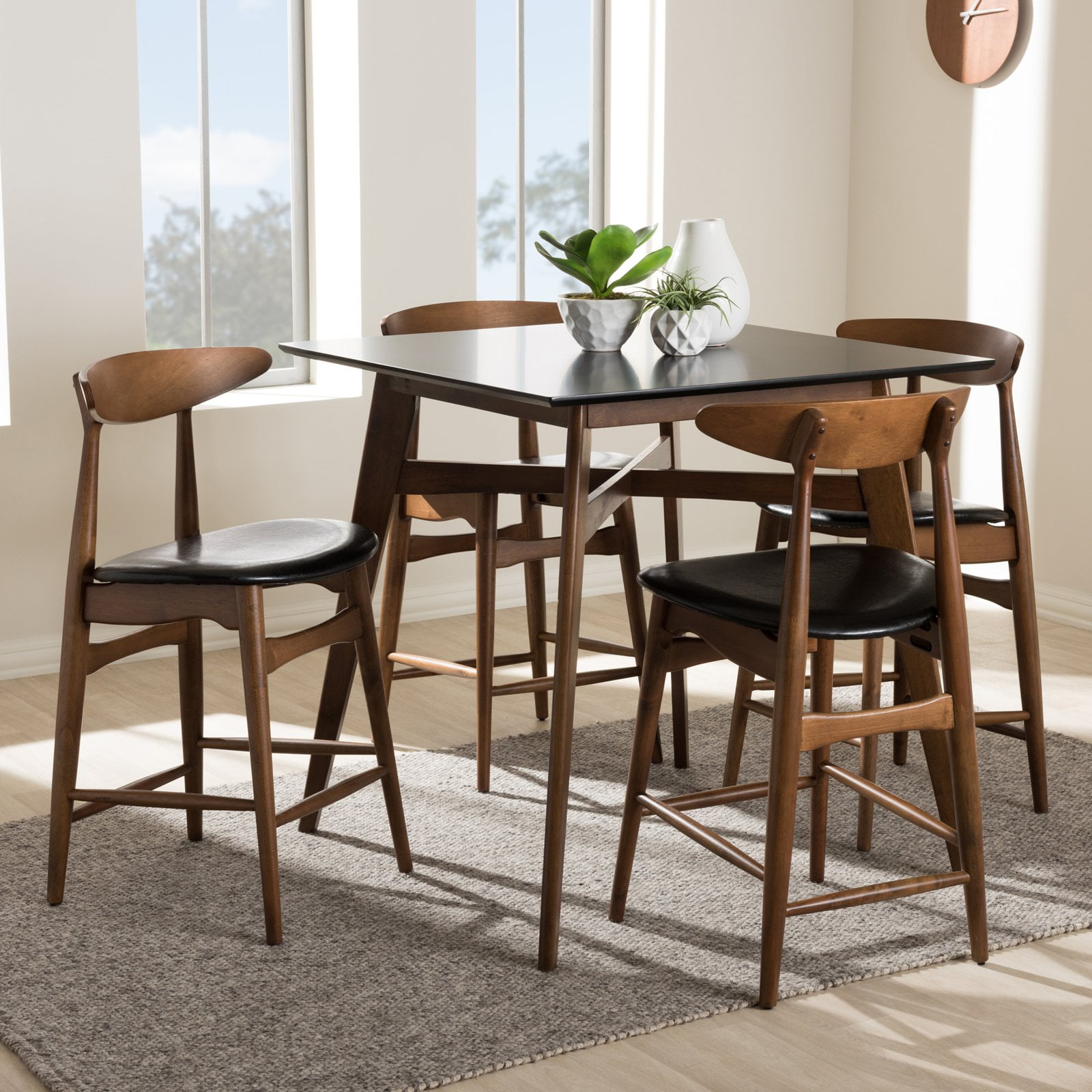 Baxton Studio Flora Mid-Century Modern Faux-Leather Upholstered Walnut ...