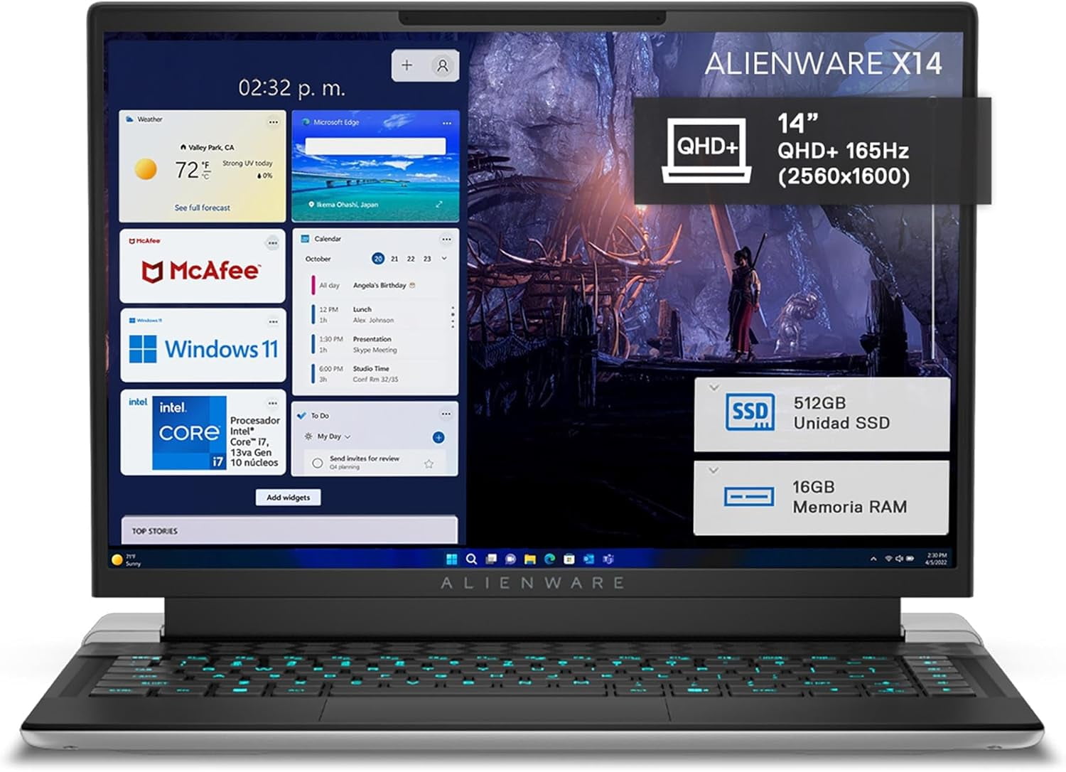 Laptop Gamer Alienware X14 R2 14" QHD; Intel Core i7-13620H, 16GB RAM ...