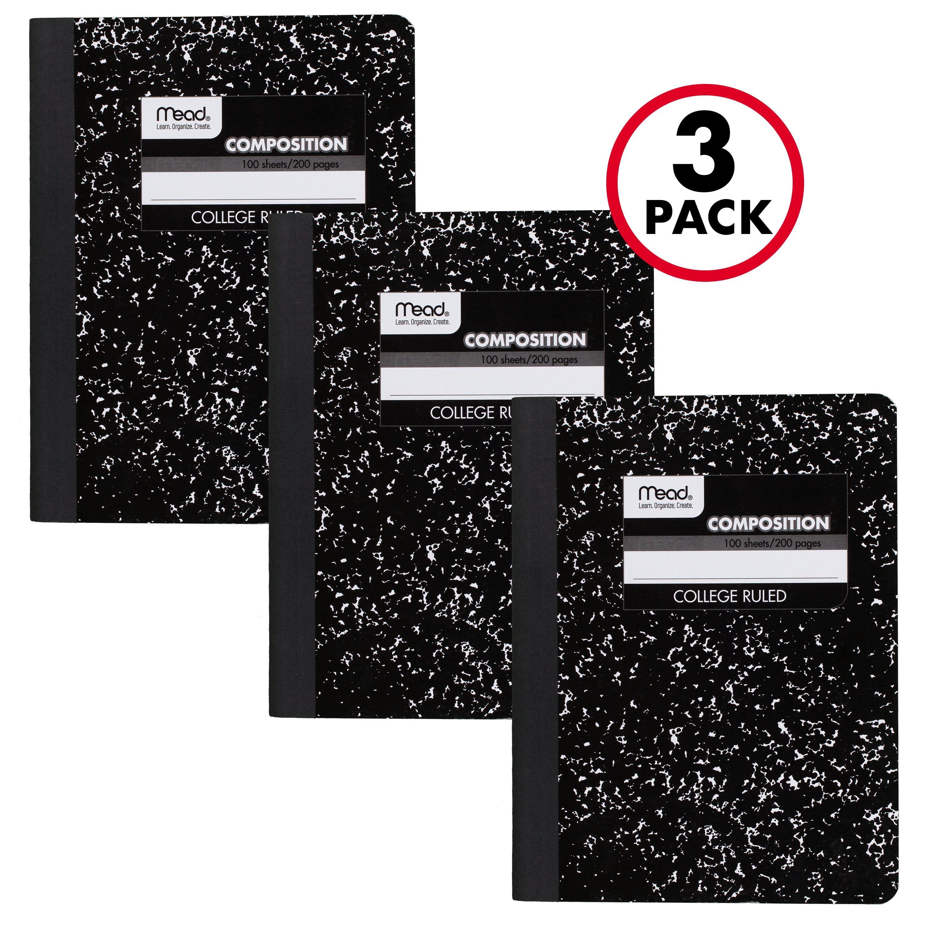 Mead Composition Book College Ruled 100 Sheets Black 3 Pack 38111 