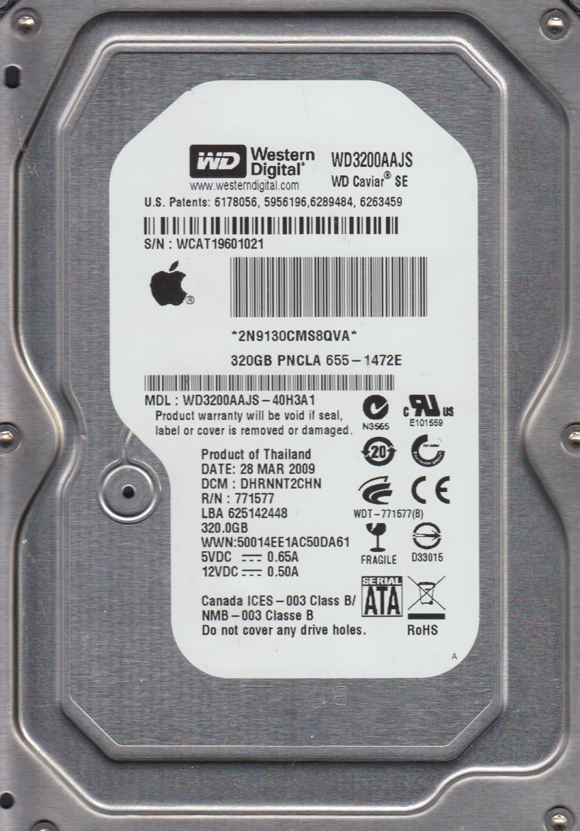 WD3200AAJS-40H3A1, DCM DHRNNT2CHN, Western Digital 320GB SATA 3.5 Hard ...