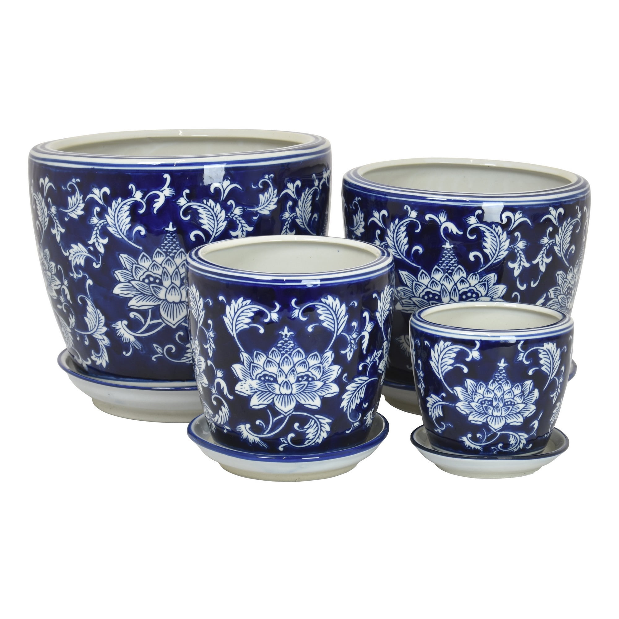 Plutus Brands Blue and White Porcelain Planter Set Of Four - Walmart.com