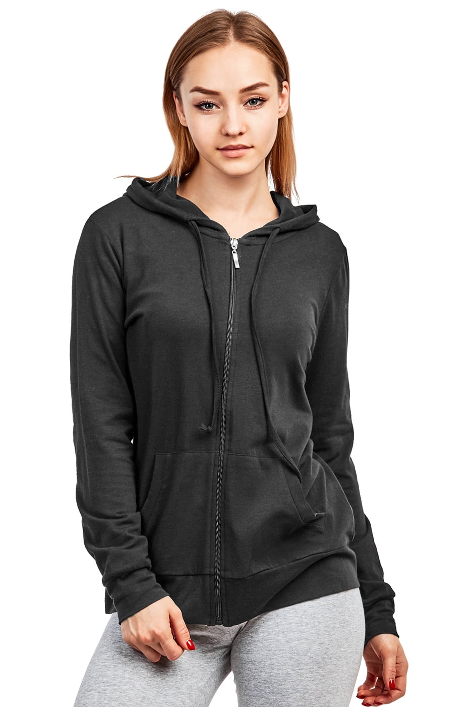 Women's Zip Up Cotton Light Hoodie Jacket (L, Black) - Walmart.com
