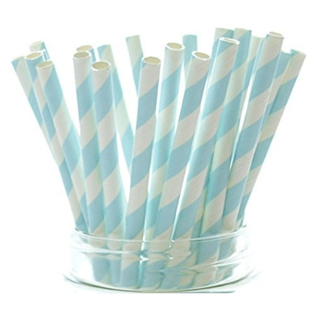 Striped Blue Baby Shower Straws - Baby Boy Light Blue Paper Party ...