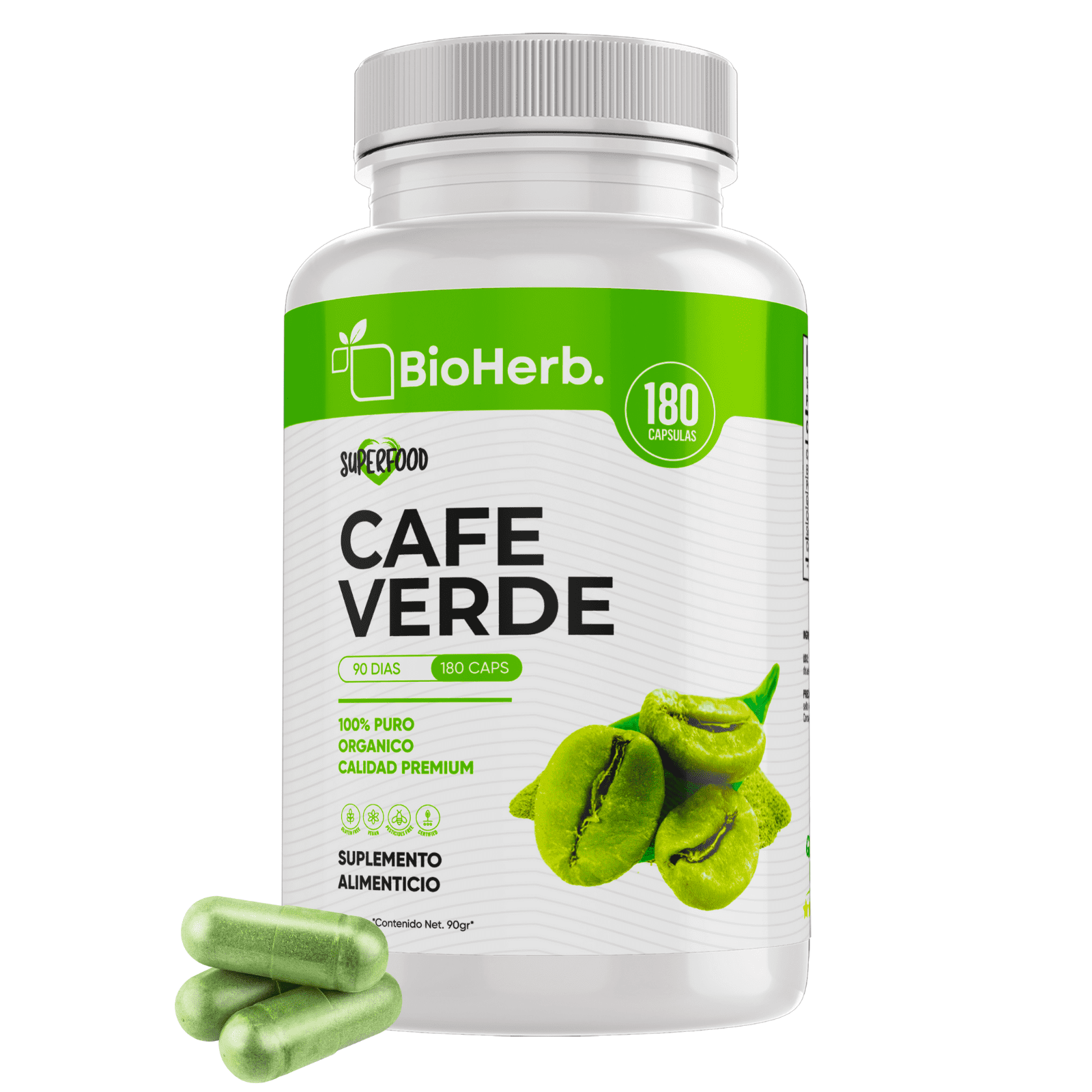 Cafe Verde 100% Puro (180 Capsulas 500mg) |ORGANICO | NATURAL | Para 90 Dias | - Organic Green ...