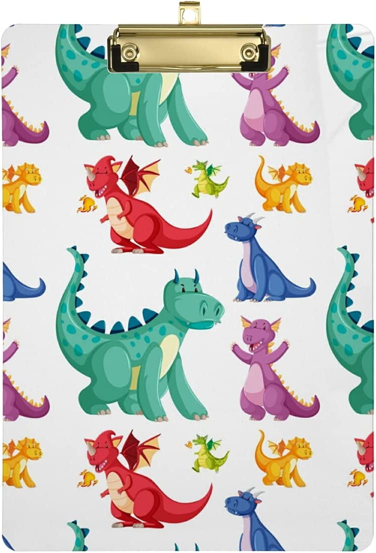 FMSHPON Cute Dinosaur Clipboard Hardboard Wood Nursing Clip Board and Pull for Standard A4 ...