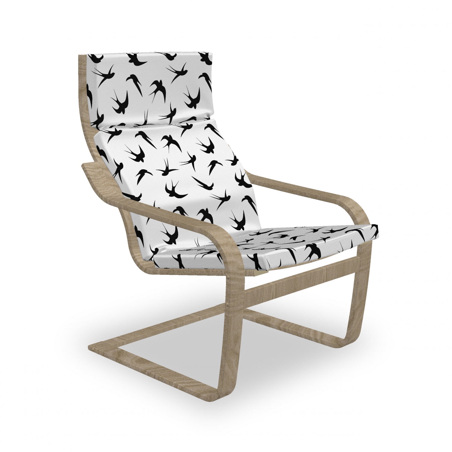 Bird Armchair Pad and Slipcover, Monochromatic Isolated Abstract Flying ...