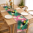 Cartoon Toucan Bird Cotton Linen Table Runner Tropical Plumeria Flowers ...