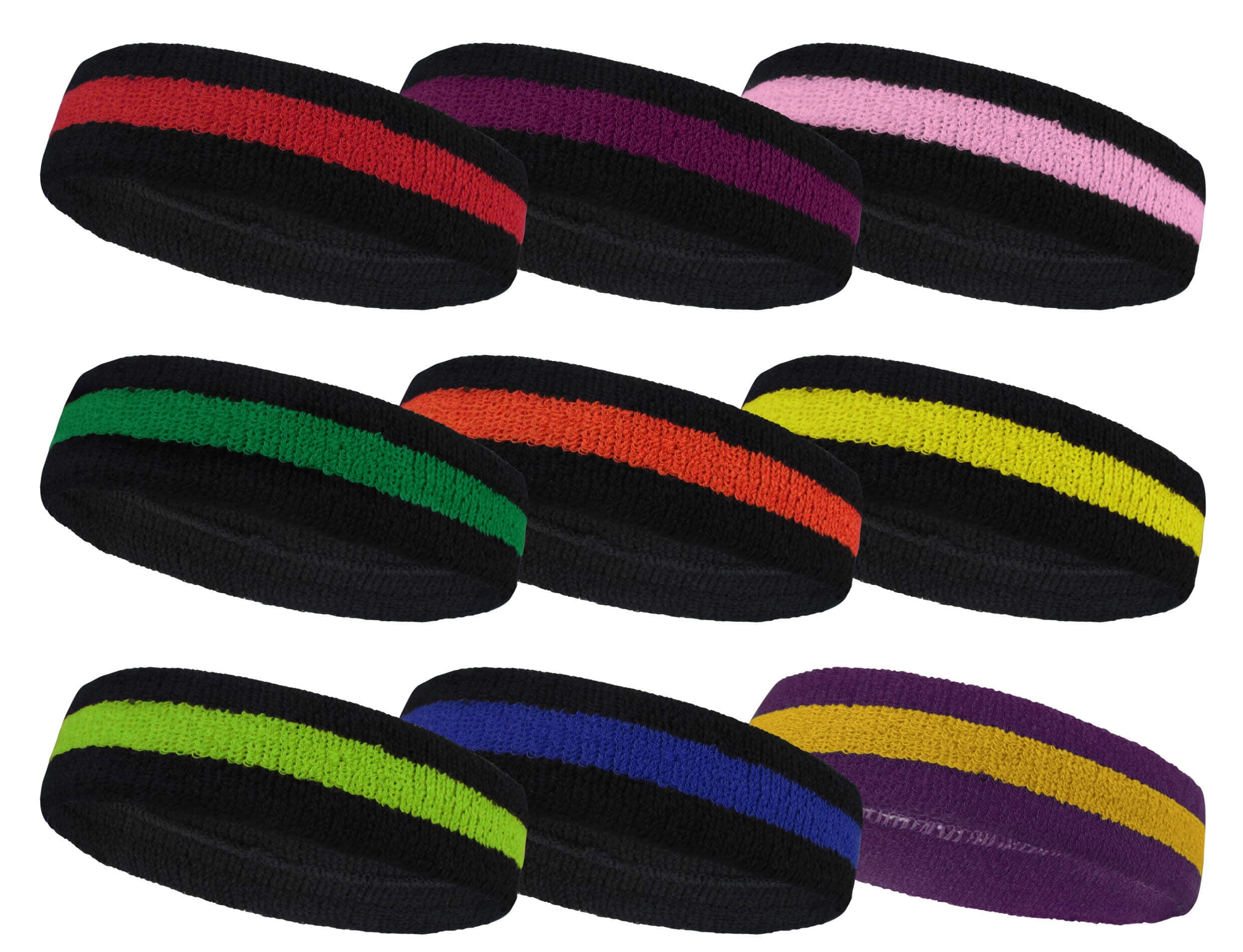 Couver Terry Cloth Striped Headband 2 Colored Head Sweatband - 6 Pieces ...