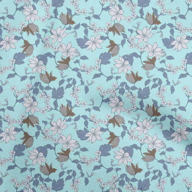 oneOone Silk Tabby Turquoise Blue Fabric Tropical Leaf Sewing Craft ...