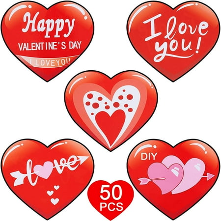 50 Pieces Valentine's Day Cutouts Colorful Heart Cutouts with Glue ...