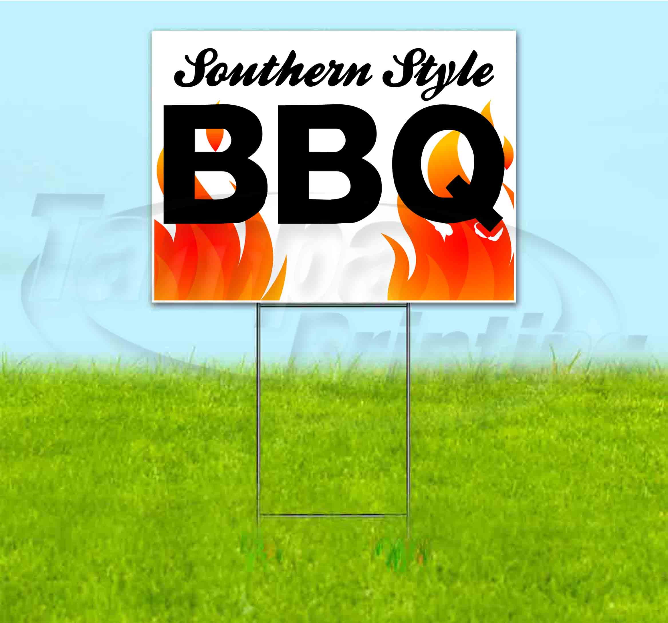 Southern Style Bbq Flames (18" x 24") Yard Sign, Includes Metal Step ...