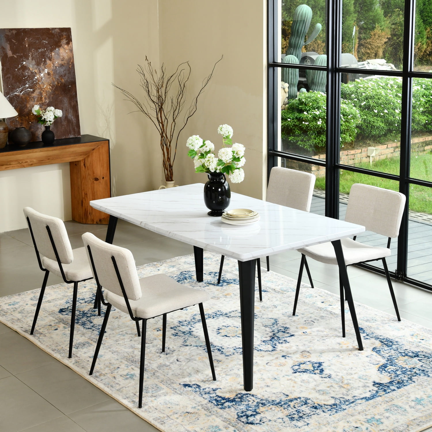 Homy Casa 63" Modern Dining Table, Rectangular Marble Pattern Kitchen ...