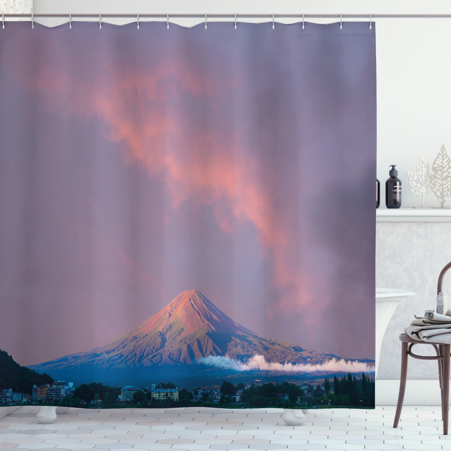 Fuji Shower Curtain, Beautiful Sunrise Beams on Volcanic Formation ...