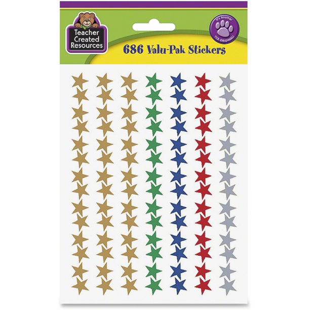 Teacher Created Resources, TCR6644, Foil Stars Valu-Pak Stickers, 686 ...