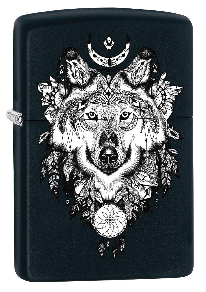 Zippo Lighter: Wolf, Aztec Artwork - Black Matte - Walmart.com