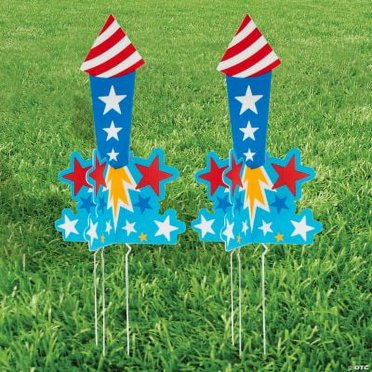 Patriotic Fireworks Yard Sign Set, Party Decor, Fourth of July, 3 ...