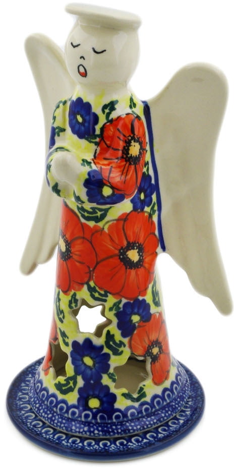 Polish Pottery 9-inch Angel Figurine (Red Star Theme) Signature UNIKAT ...