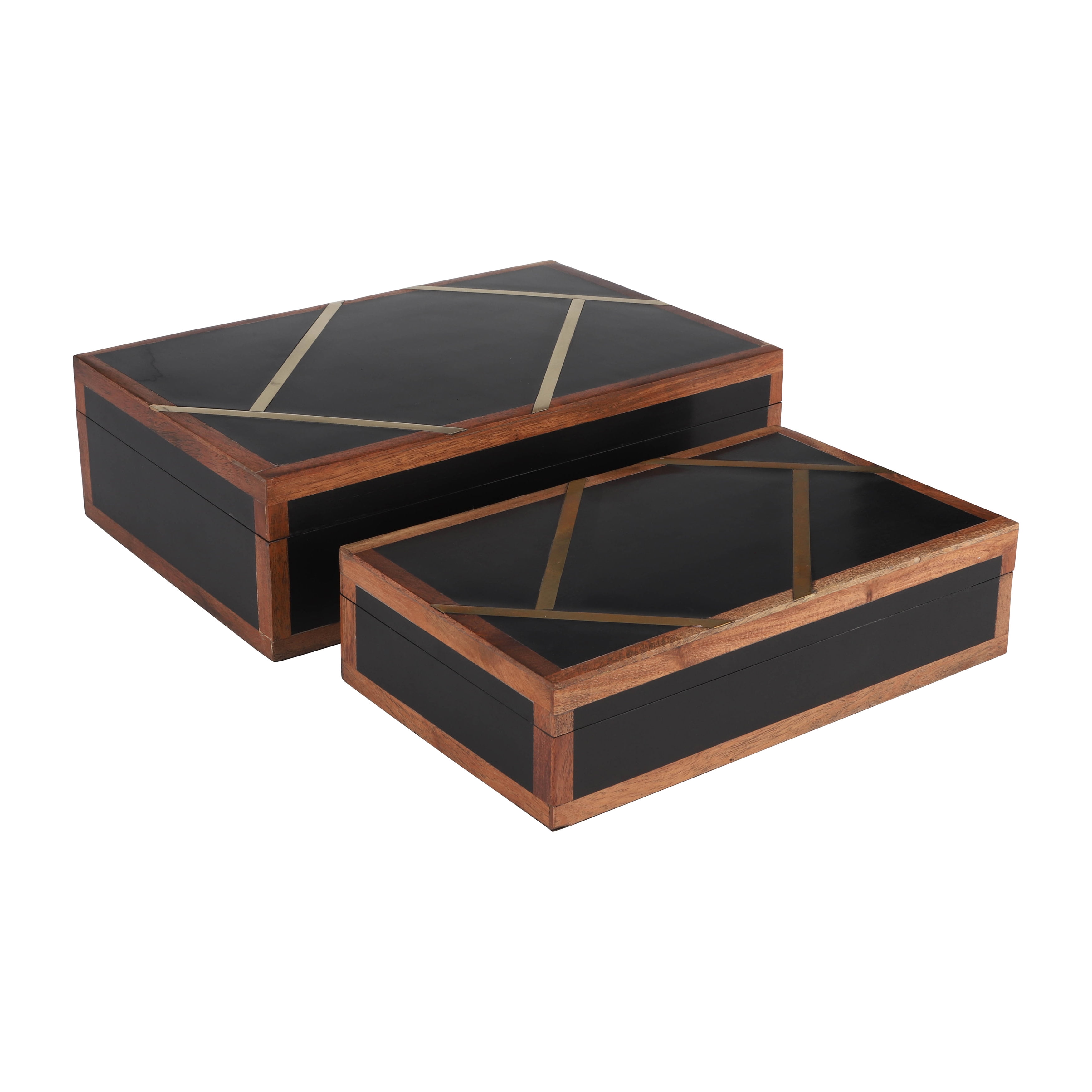 Sagebrook Home Resin, Set Of 2 10/12" Boxes With Gold Inlay, Black ...