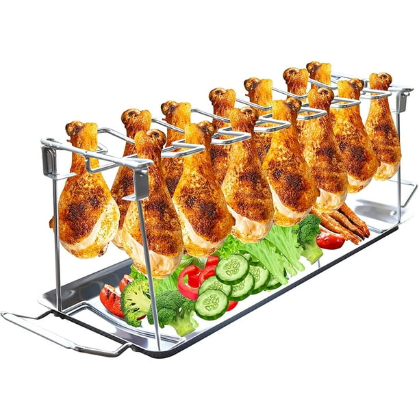 Chicken Leg Wing Grill Rack 14 Slot Stainless Steel Collapsible BBQ ...