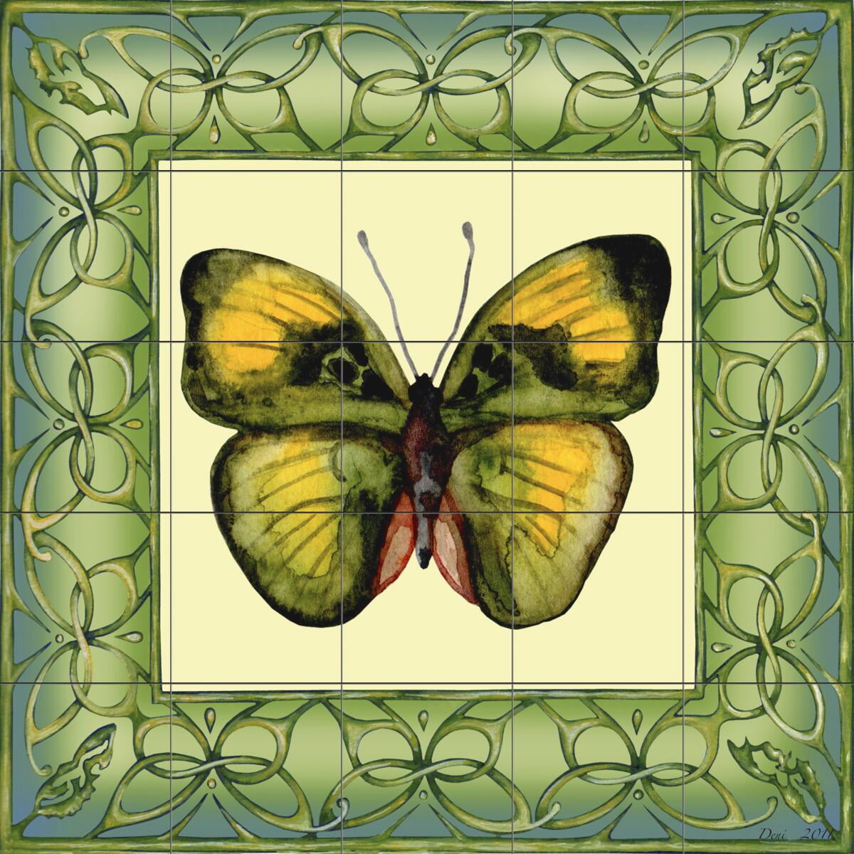 Tile Mural Kitchen Backsplash - Butterfly Square 1-DF - by Denise ...