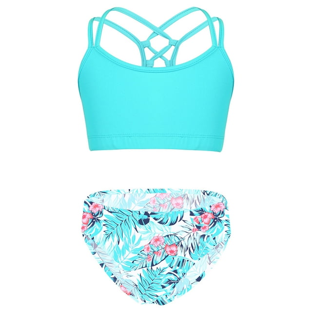 YONGHS Girls' Beach Sport 2-Piece Bikini Set Swimsuit Crop Top with ...