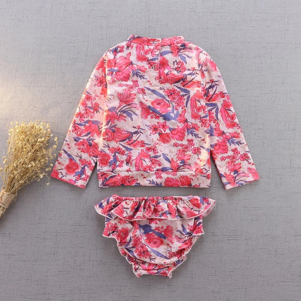 Uccdo Toddler Girls Rashguard Swimsuit Set, Little Girl Long Sleeve ...