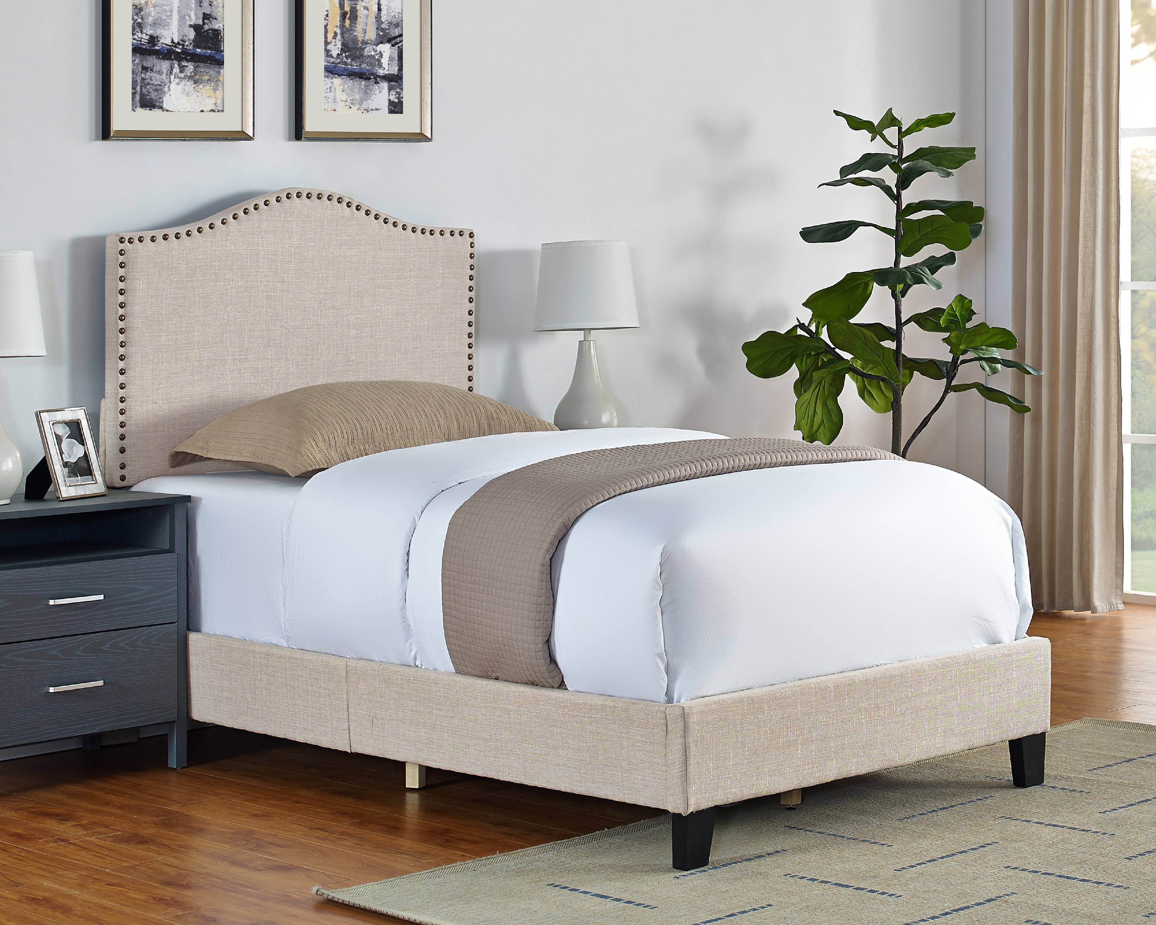 Logan Upholstered Bed with Nail Head Trim, Multiple Sizes and Colors ...