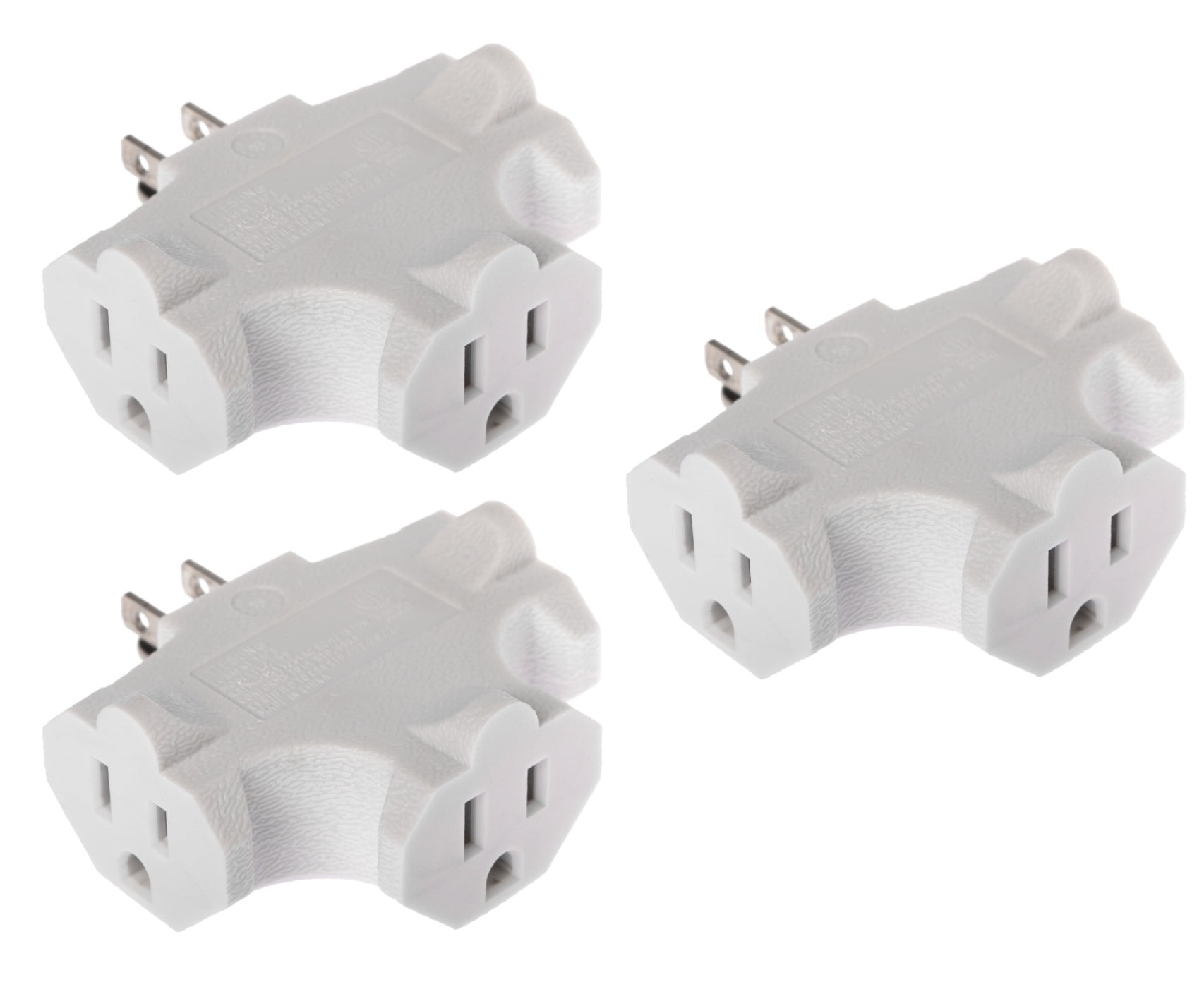 3 Outlet T Shaped Wall Plug Grounding Adapter Splitter Extender ...