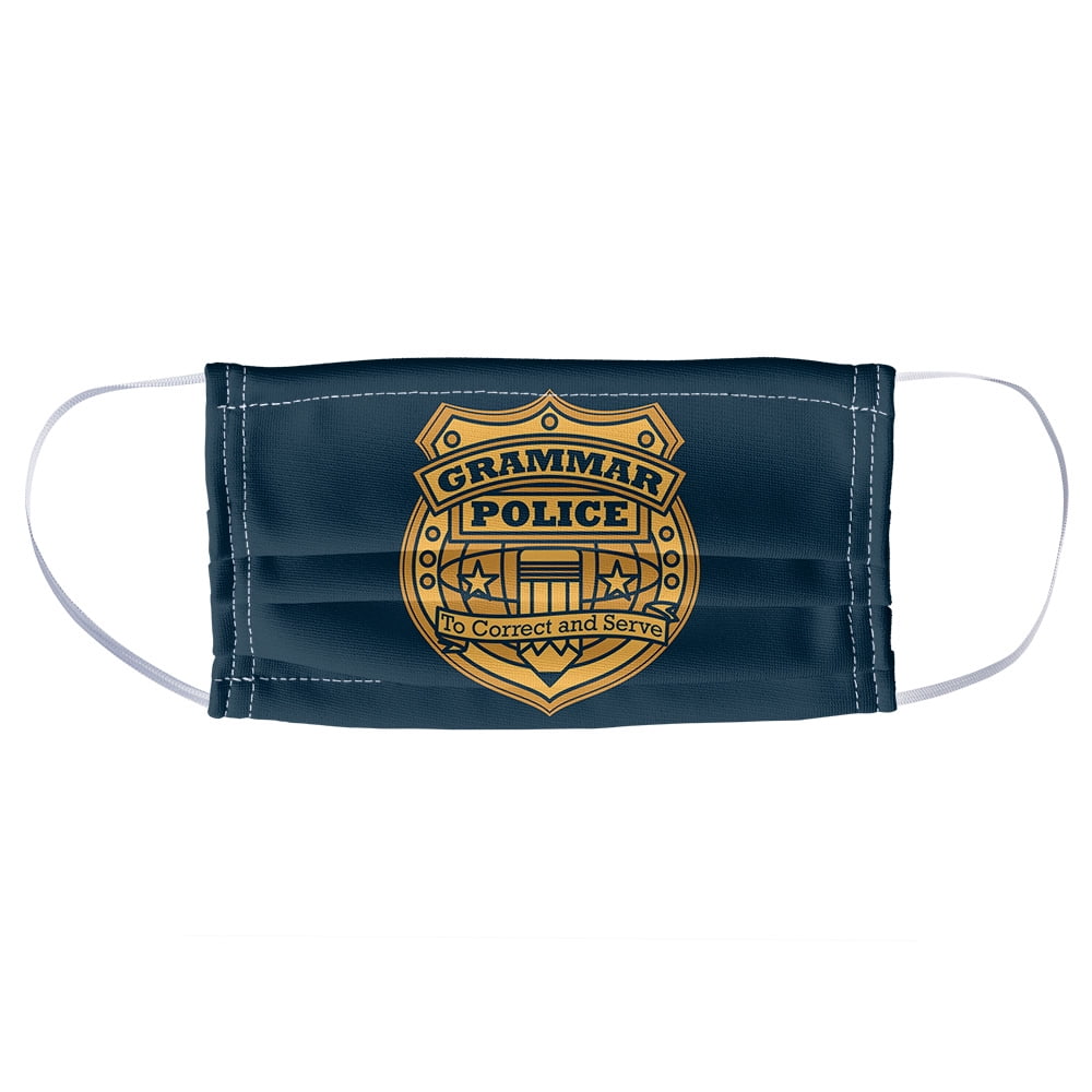 Grammar Police Badge Funny 1-Ply Reusable Face Mask Covering, Unisex ...