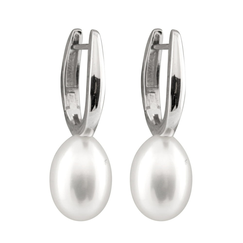 Splendid Pearls 925 Sterling Silver Hinged Huggie Earrings 7 5 8mm