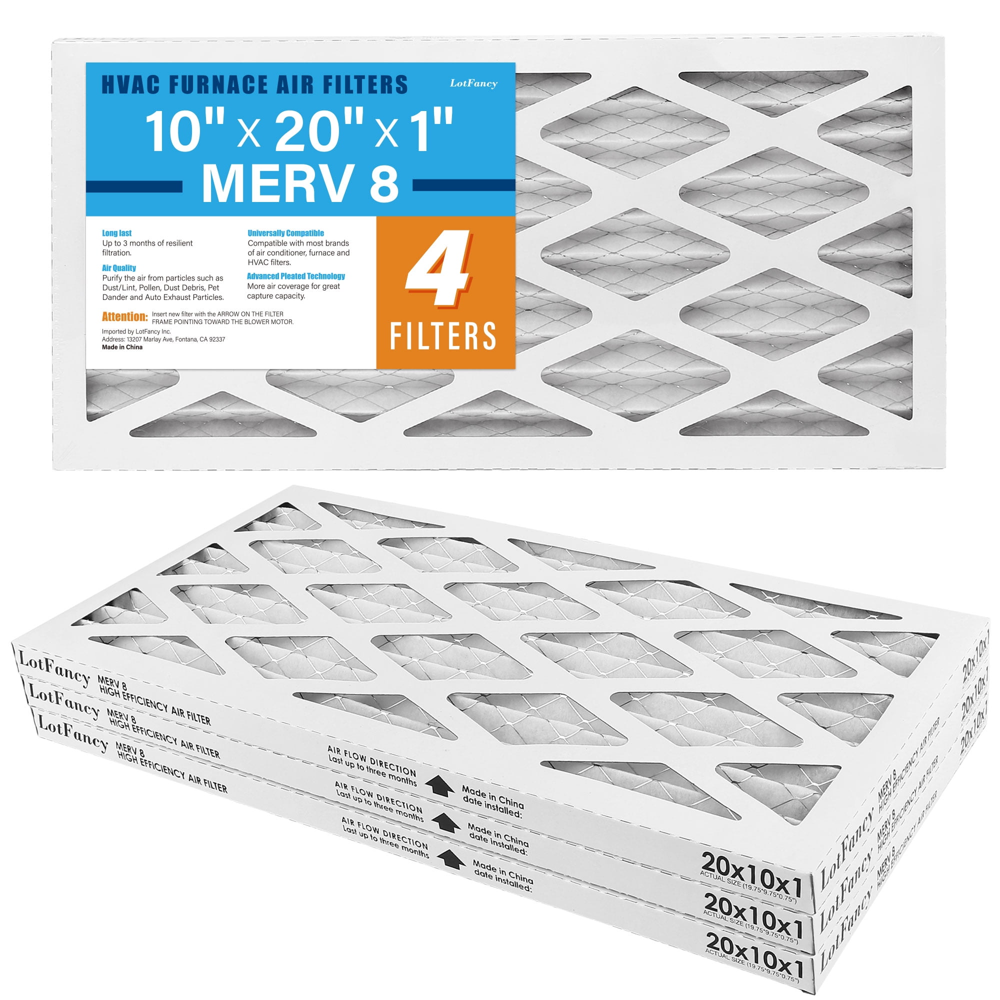LotFancy 10x20x1 Air Filters, 4 Pack, MERV 8 Pleated HVAC AC Furnace ...