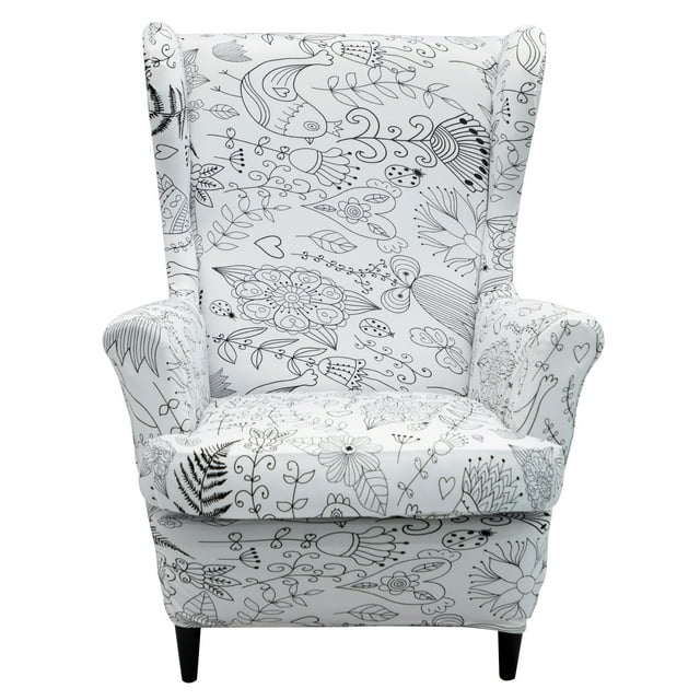 Rosnek Printed Wingback Chair Slipcover Wing Chair Cover Furniture ...