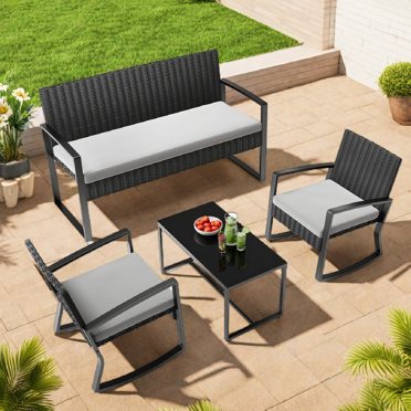 Costway 3-Piece Small Space Outdoor Rattan Furniture Set for Balcony ...