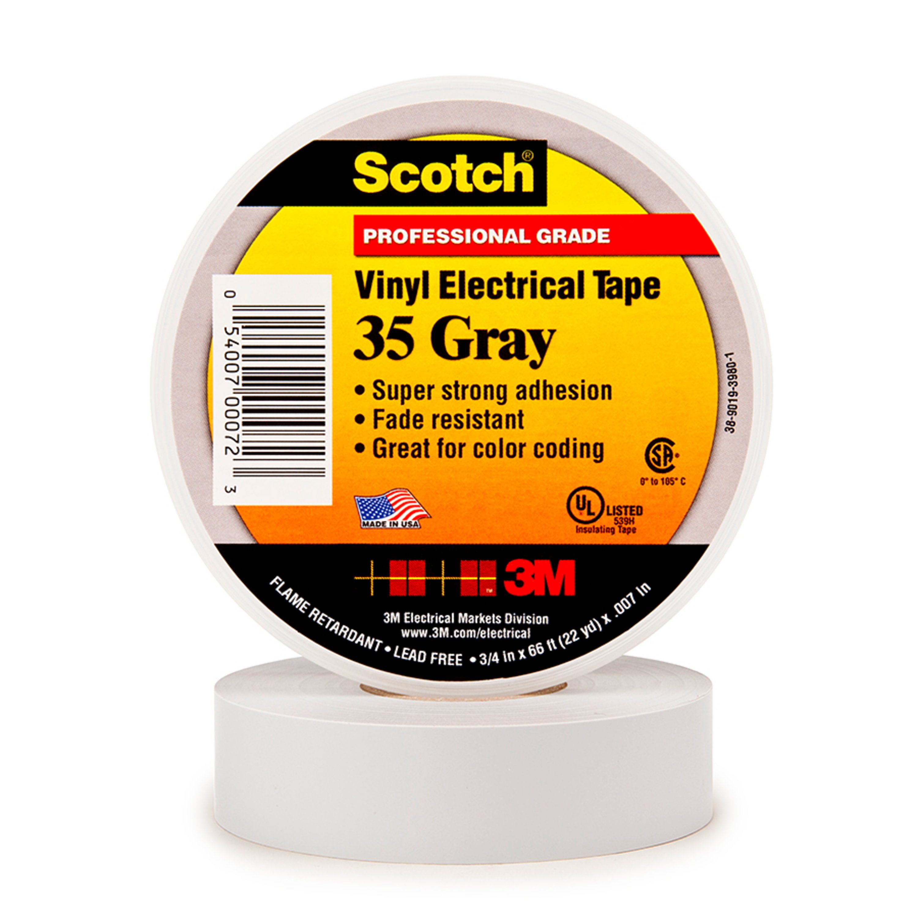 Scotch Vinyl Color Coding Electrical Tape 35, 1/2 in x 20 ft, Gray, 10 ...